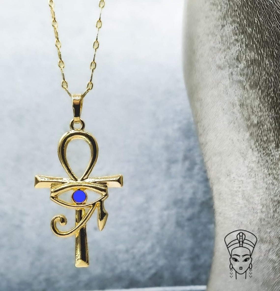 18k Gold Plated Key of Life & Eye of Horus Cross Pendant Necklace for ...