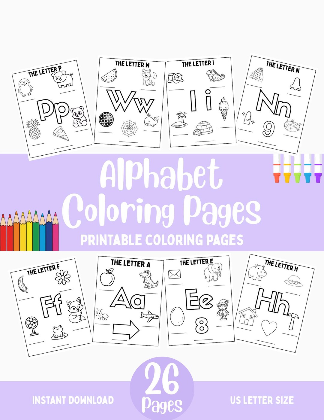 DIGITAL Coloring Pages, Alphabet, Printable Coloring Pages for Kids - Etsy