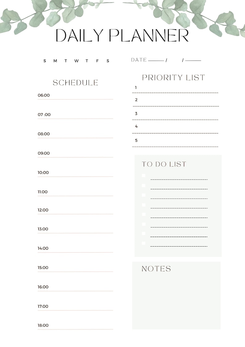 Modern Green Daily Planner, Digital Download, Printable, Planner ...