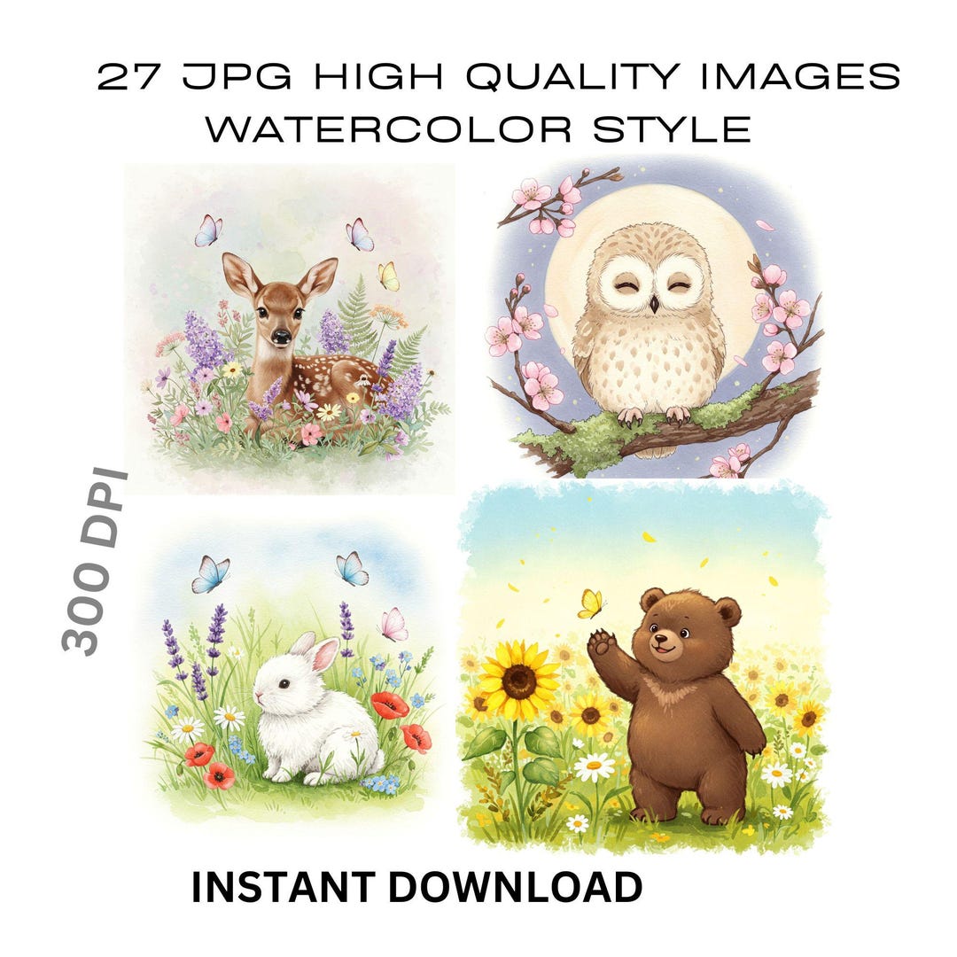 Watercolor Baby Animal Clipart Bundle Cute Nursery Animal Illustrations ...