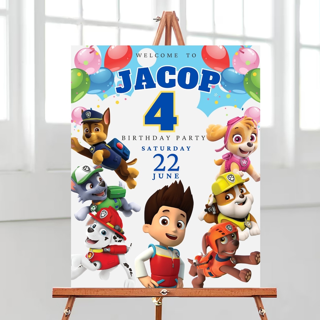 Editable Paw Patrol Welcome Sign, Paw Patrol Birthday Invitation, Paw ...