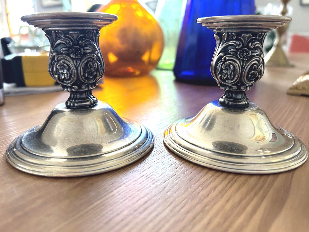 SET of Vintage WM Rogers Silverplated Candlestick Holders Floral Eagle ...