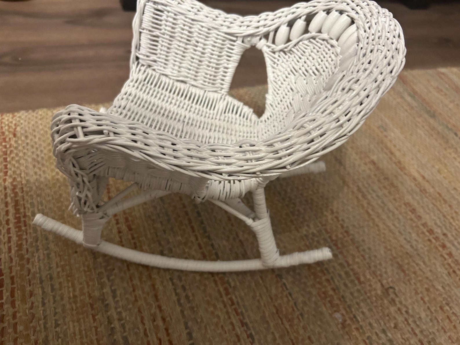 Doll Sized White Wicker Rocking Chair With Beaded Detailing - Etsy