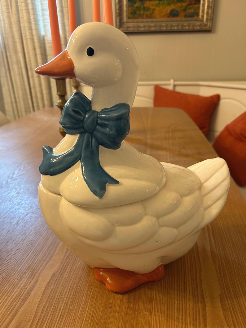 Vintage 1980s Mother Goose Cookie Jar Storage Container Goose With Blue ...