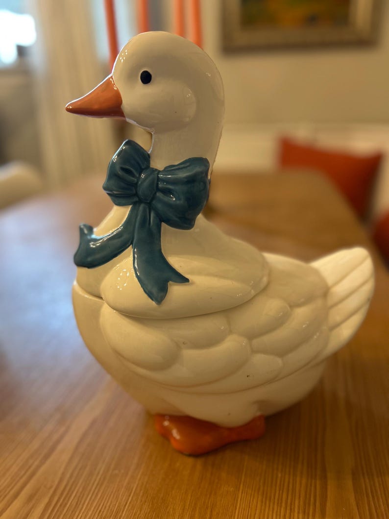 Vintage 1980s Mother Goose Cookie Jar Storage Container Goose With Blue ...