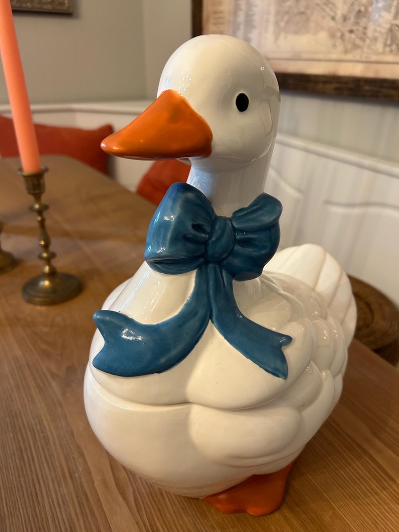 Vintage 1980s Mother Goose Cookie Jar Storage Container Goose With Blue ...