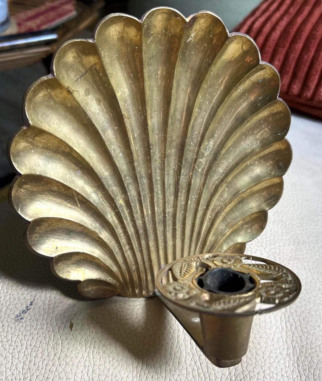 Vintage Brass Shell Wall Sconce – Ornate Taper Candle Holder, Scallop ...