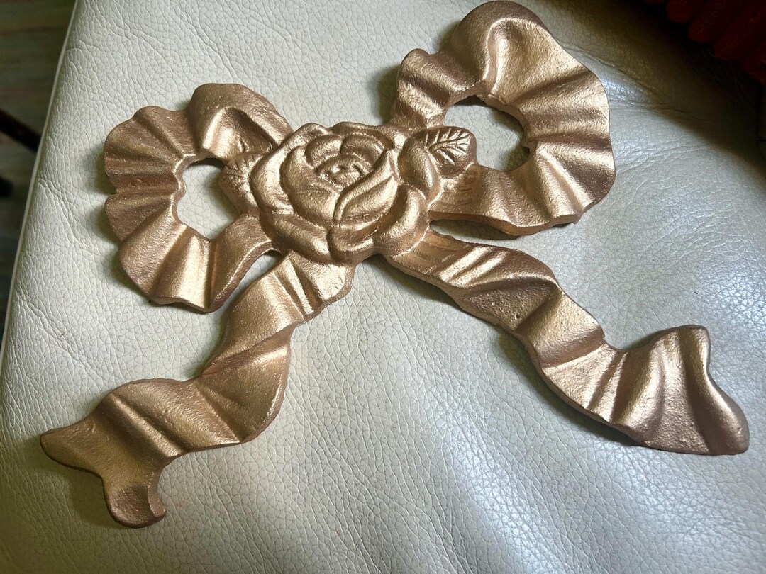 Vintage Cast Iron Bow Wall Plaque: Ornate Gold Ribbon Accent - Etsy