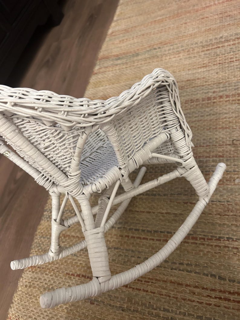 Doll Sized White Wicker Rocking Chair With Beaded Detailing - Etsy