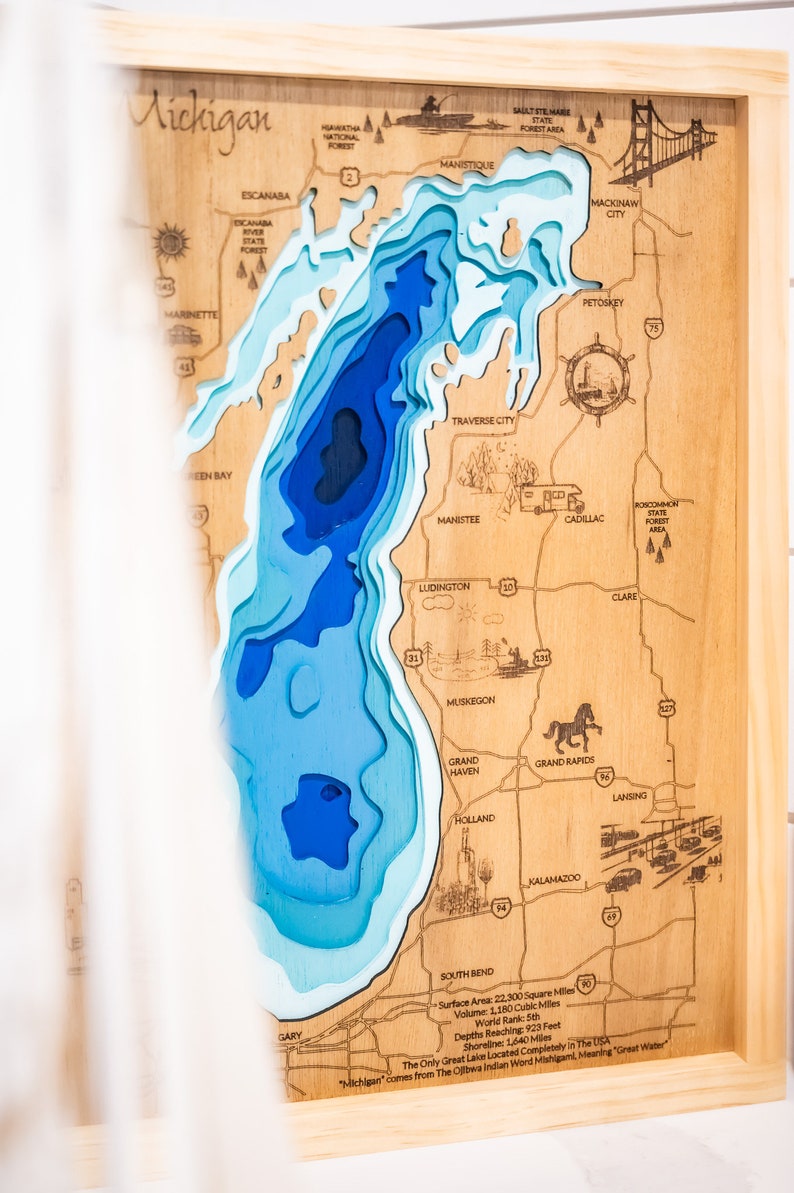 Great Lakes Bathymetric Map of Lake Michigan 3D Multilayer Nautical Map ...