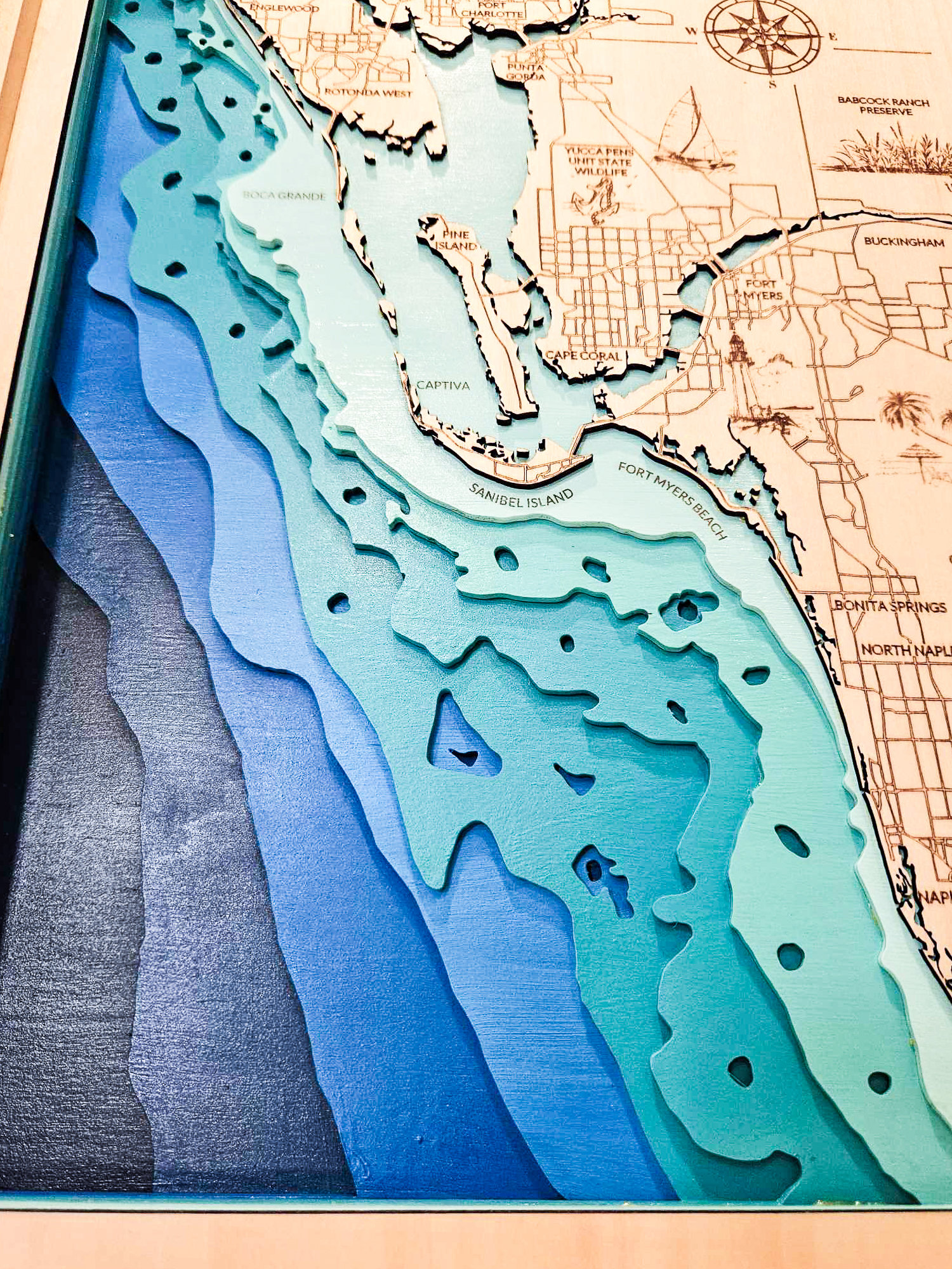 Bathymetric Map Coastal Art Map for Home Decor 3D Multilayer Map ...