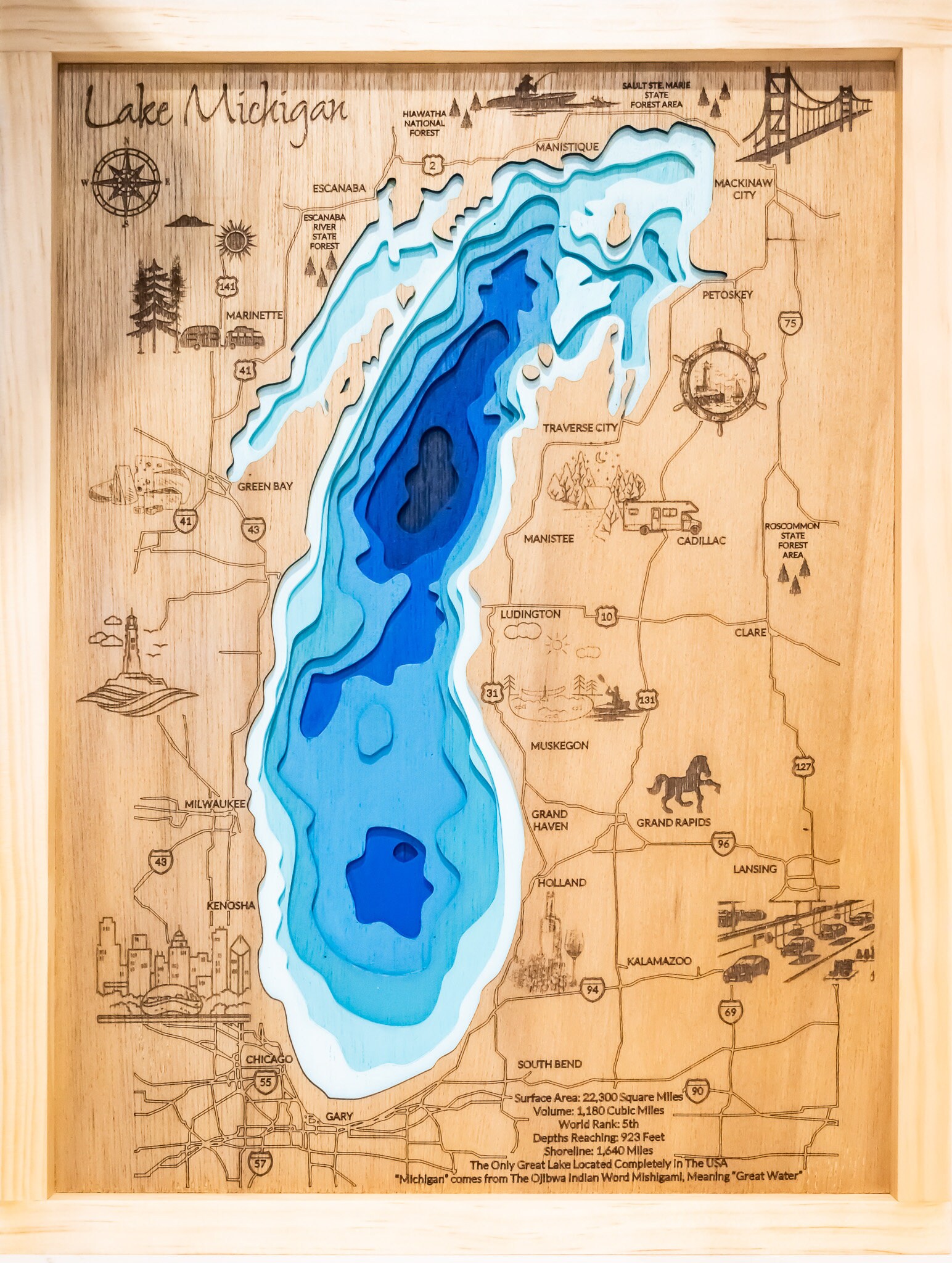 Great Lakes Bathymetric Map of Lake Michigan 3D Multilayer Nautical Map ...