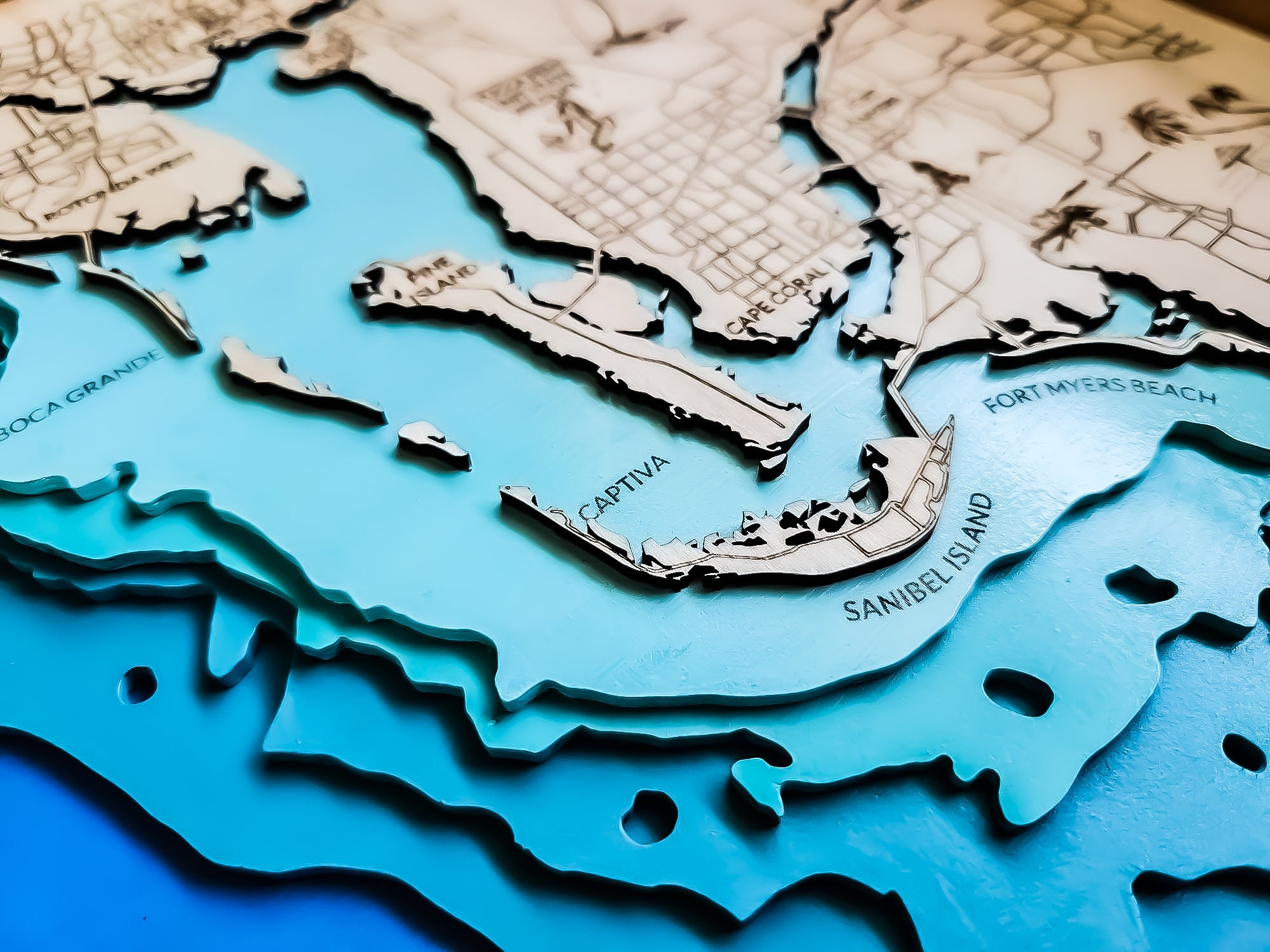 Bathymetric Map Coastal Art Map for Home Decor 3D Multilayer Map ...