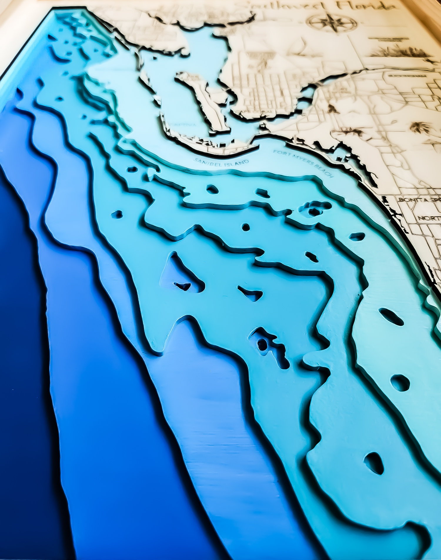 Bathymetric Map Coastal Art Map for Home Decor 3D Multilayer Map ...