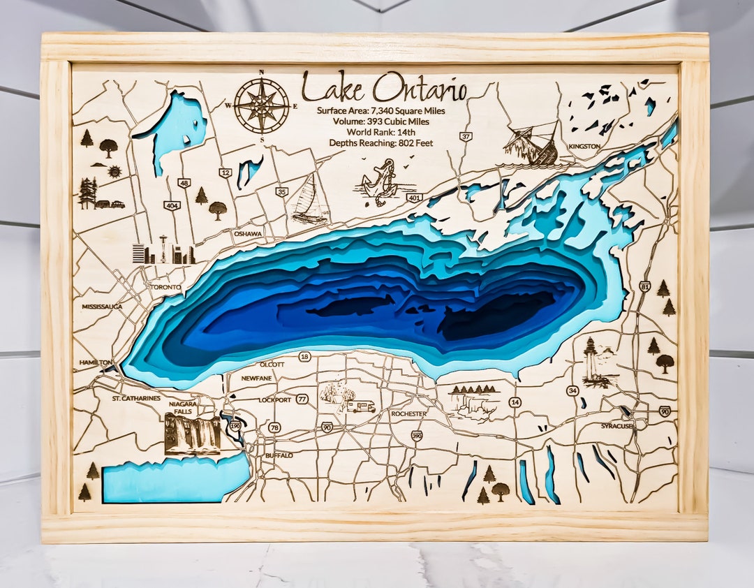 Custom Great Lakes, Lake Ontario, 3D Lake Map Multilayers, Bathymetric ...