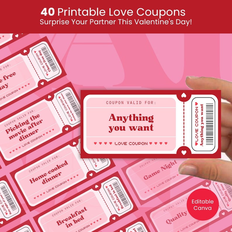 40 Editable Love Coupons | Printable Valentine's Day Gift | Printable ...
