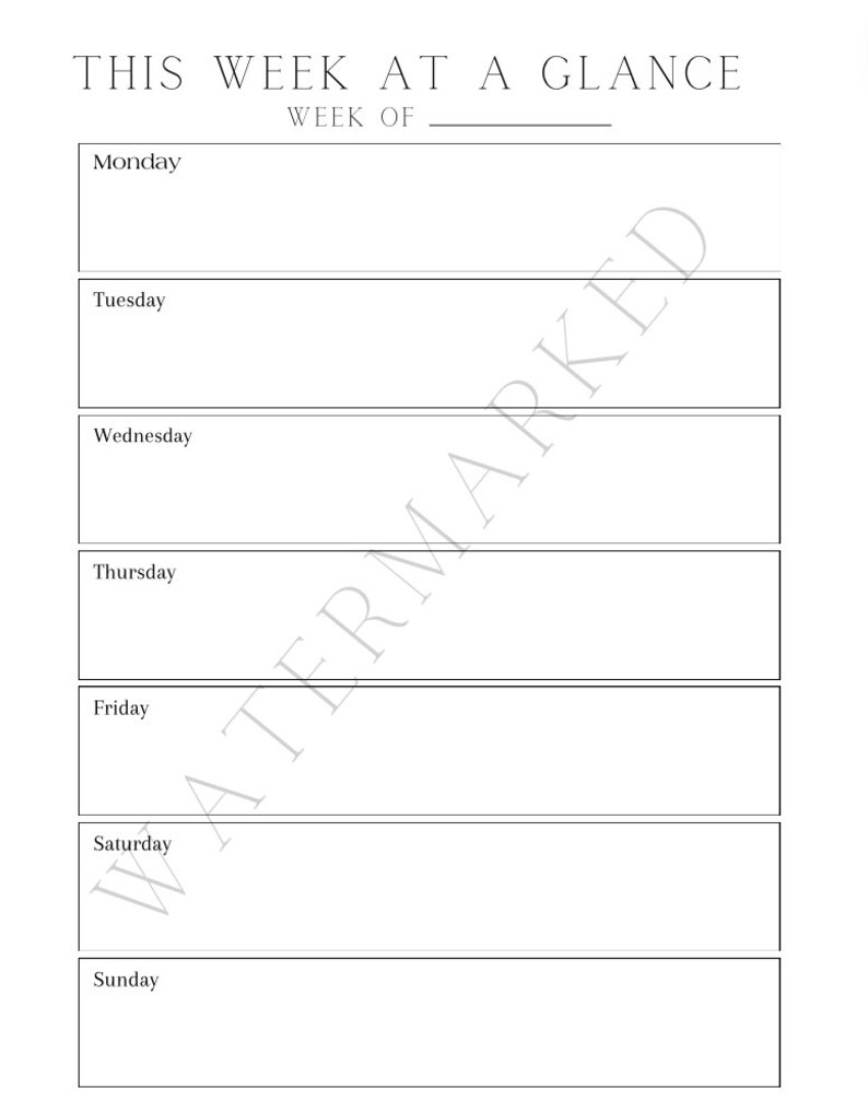 Minimalist Weekly Planner My Week at A Glance Aesthetic Weekly Planner ...