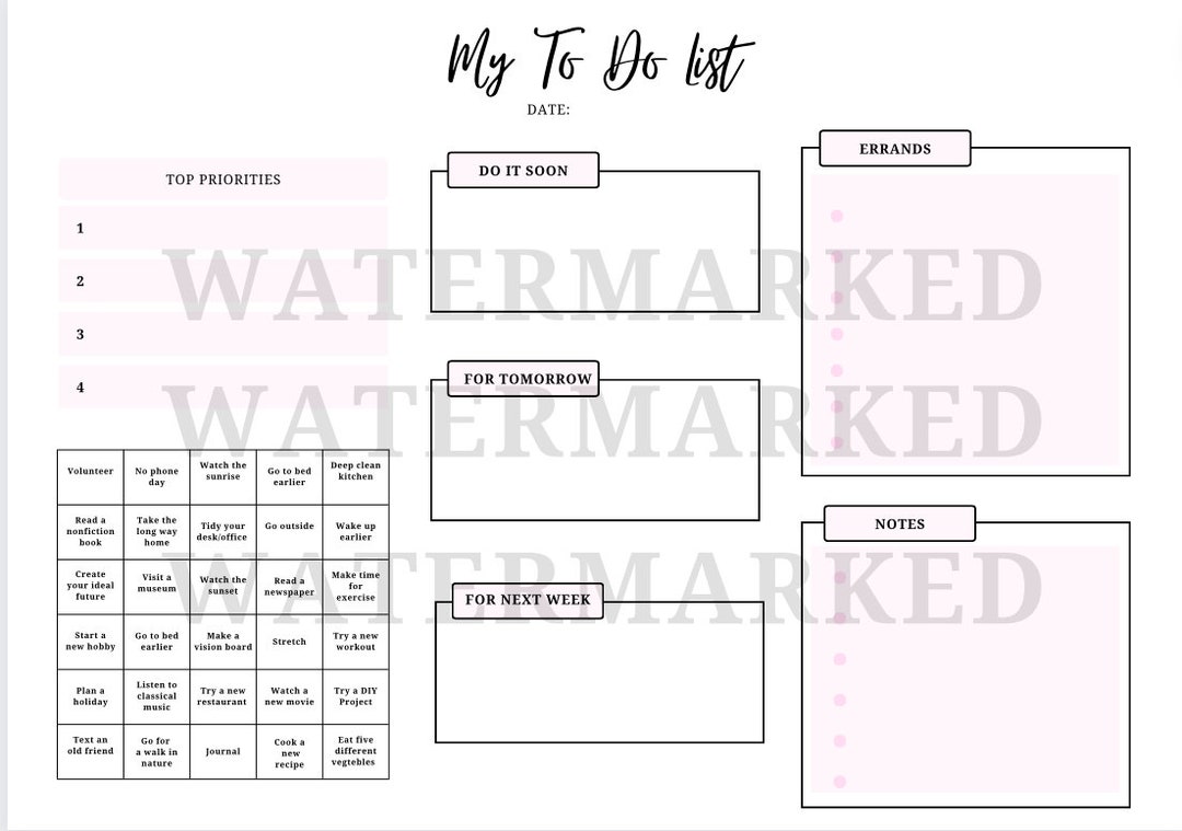 To Do List, Aesthetic Downloadable to Do List Organizer, Pink to Do ...