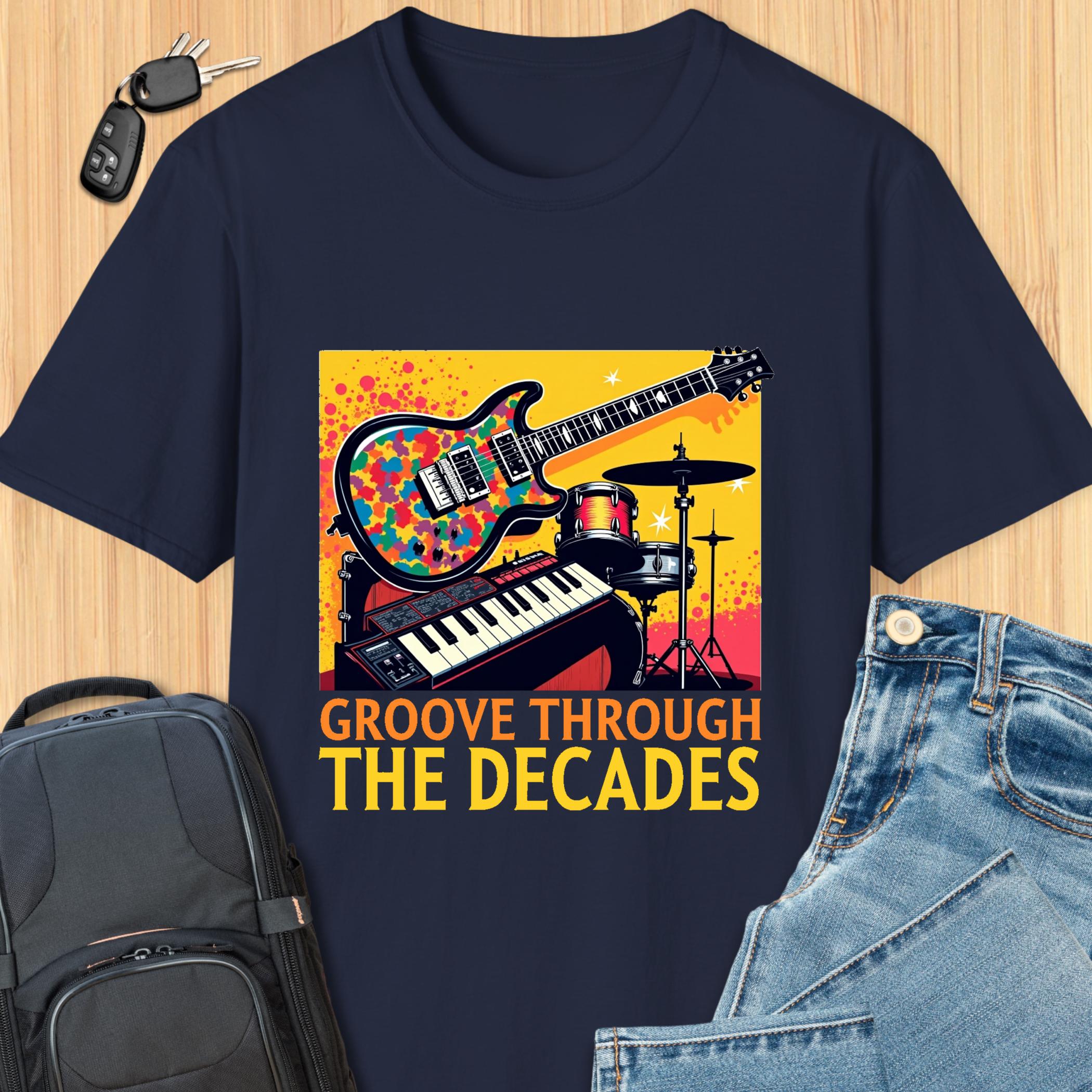 60s 70s 80s Groove the Decades Musical Instrument T-shirt Guitar Drums ...