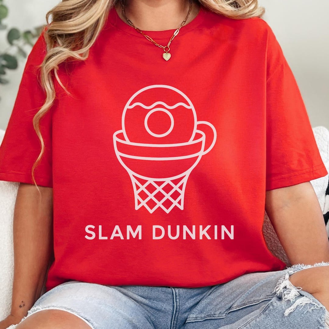 Line Art Retro Slam Dunkin Coffee Donut Basketball Pun T-shirt | Funny ...