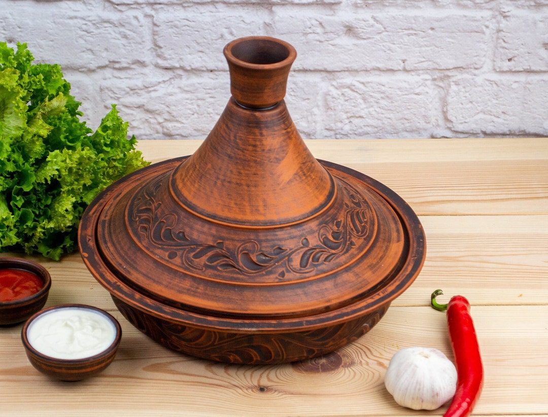 Unglazed Clay Tagine Pot, Lidded Pottery Caserole, Clay Dutch Oven ...