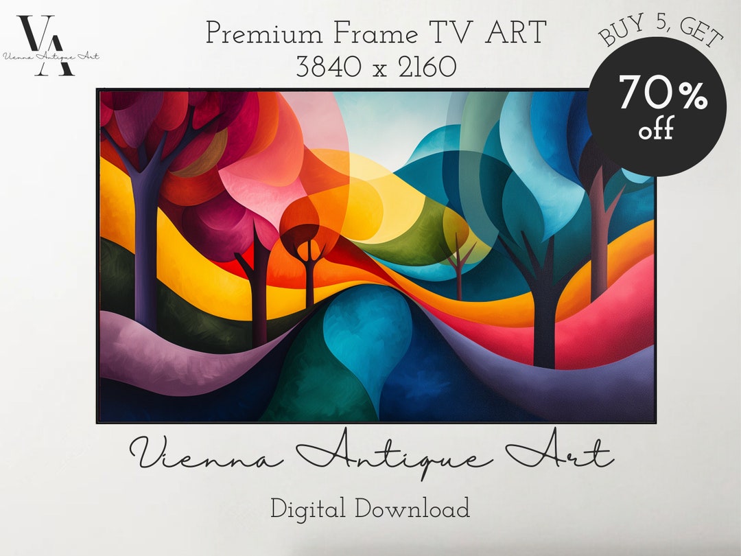 Colorful Abstract Landscape Wall Art, Vibrant Tree Scenery, Modern Home ...