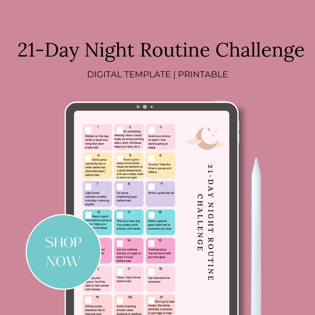 21-day Night Routine Challenge | Printable | Unwind, Recharge, and ...