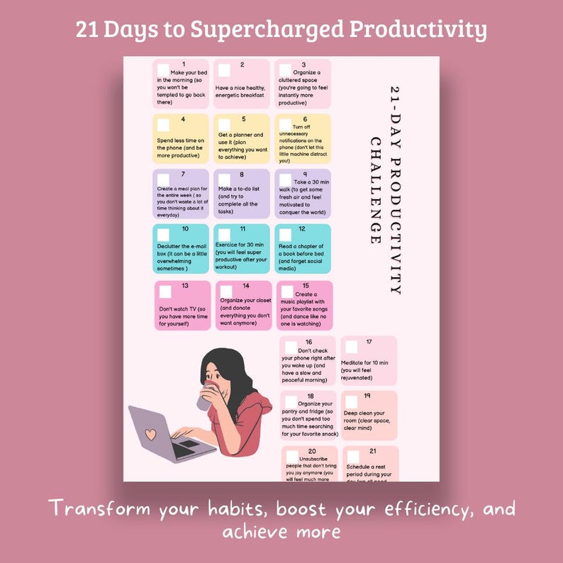21-day Productivity Challenge | Printable | Boost Your Efficiency - Etsy