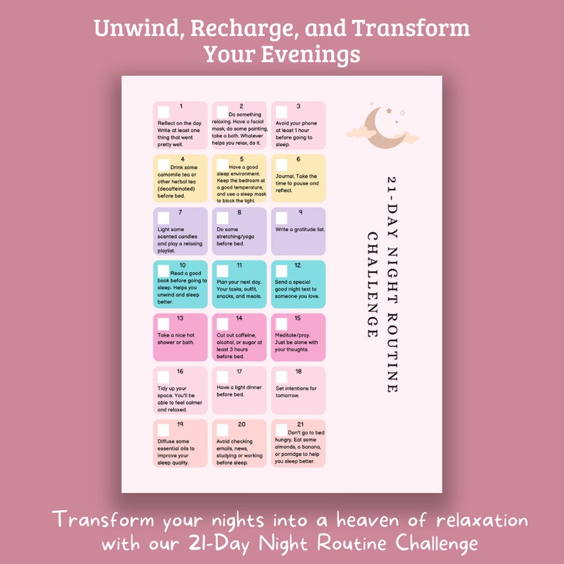 21-day Night Routine Challenge Printable Unwind, Recharge, and ...