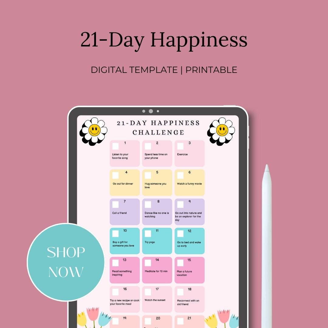 21-day Happiness Challenge | Printable | Boost Your Mood - Etsy