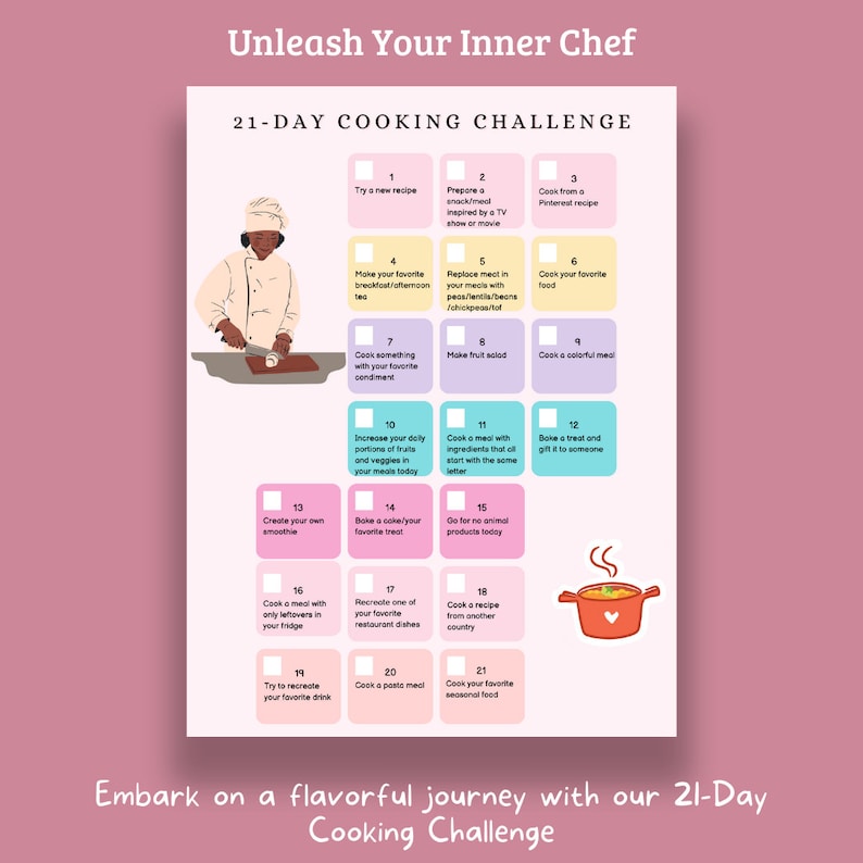 21-day Cooking Challenge | Printable | Unleash Your Inner Chef - Etsy