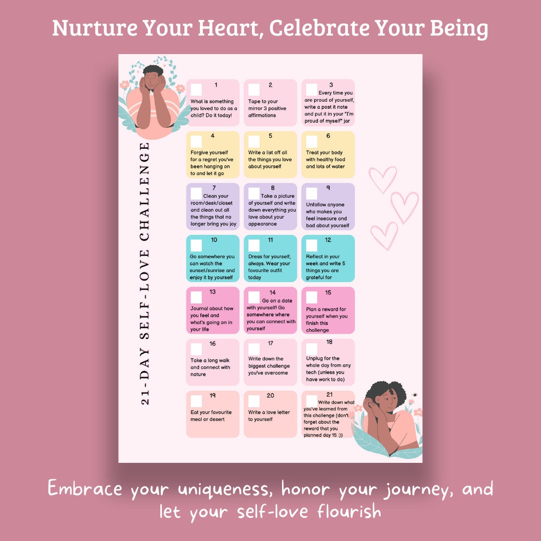 21-day Self-love Challenge | Printable | Nurture Your Heart, Celebrate ...