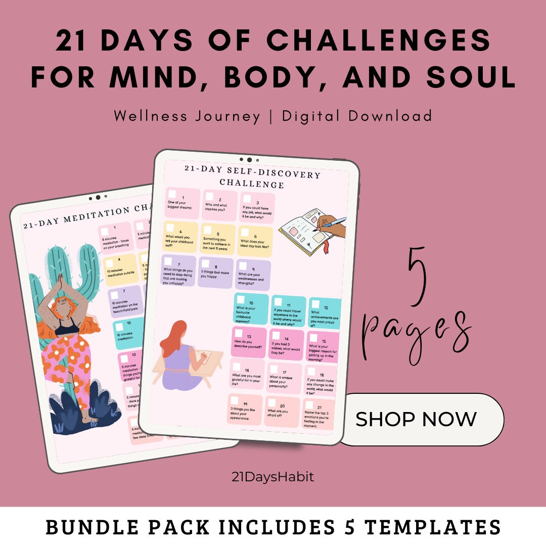 Bundle Pack With 5 Challenges | Printable | 21 Days Challenge - Etsy