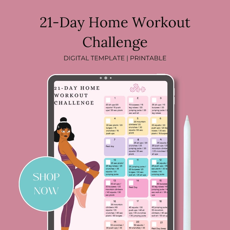 21-day Home Workout Challenge | Printable | Sculpt, Strengthen, and ...