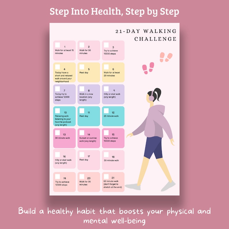 21-day Walking Challenge | Printable | Step Into Health, Step by Step ...