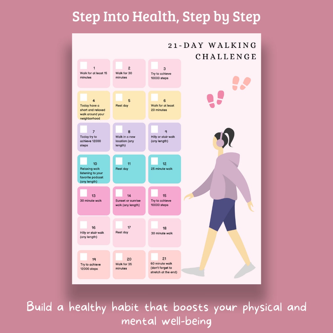 21-day Walking Challenge | Printable | Step Into Health, Step by Step ...
