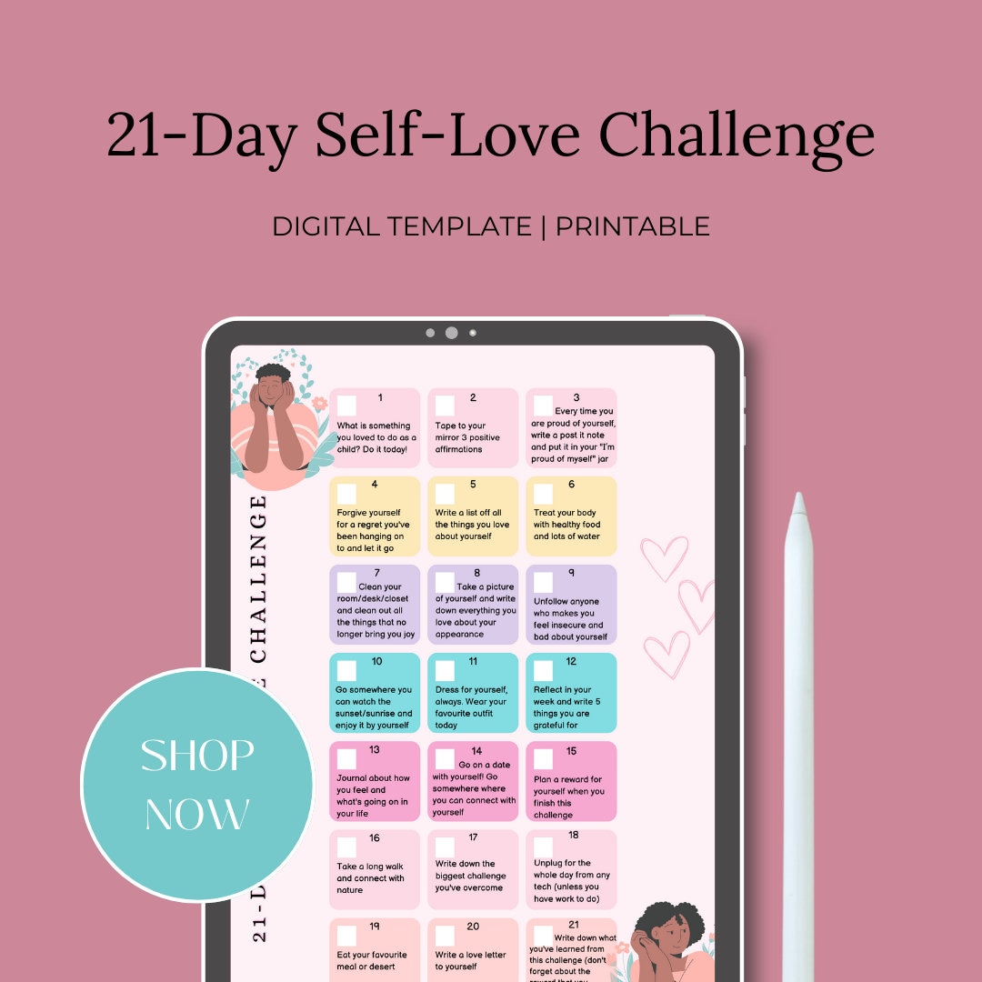 21-day Self-love Challenge | Printable | Nurture Your Heart, Celebrate ...