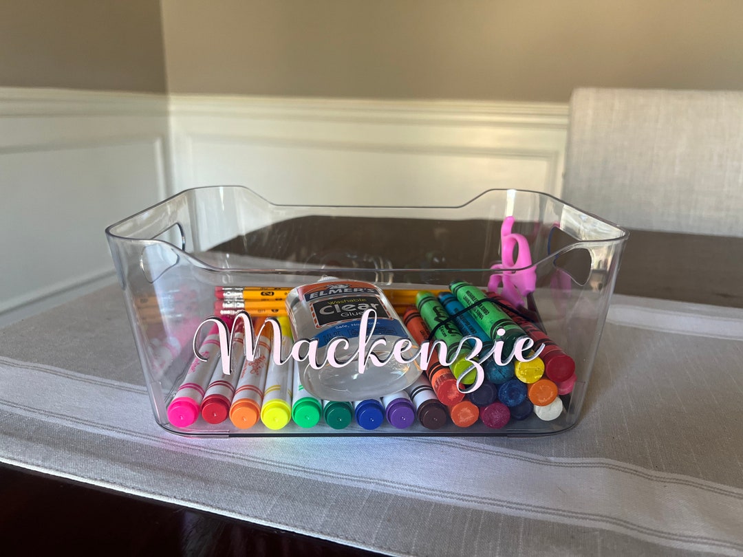 Personalized Kid Name Box Acrylic School Supplies Desk Organizer Marker ...