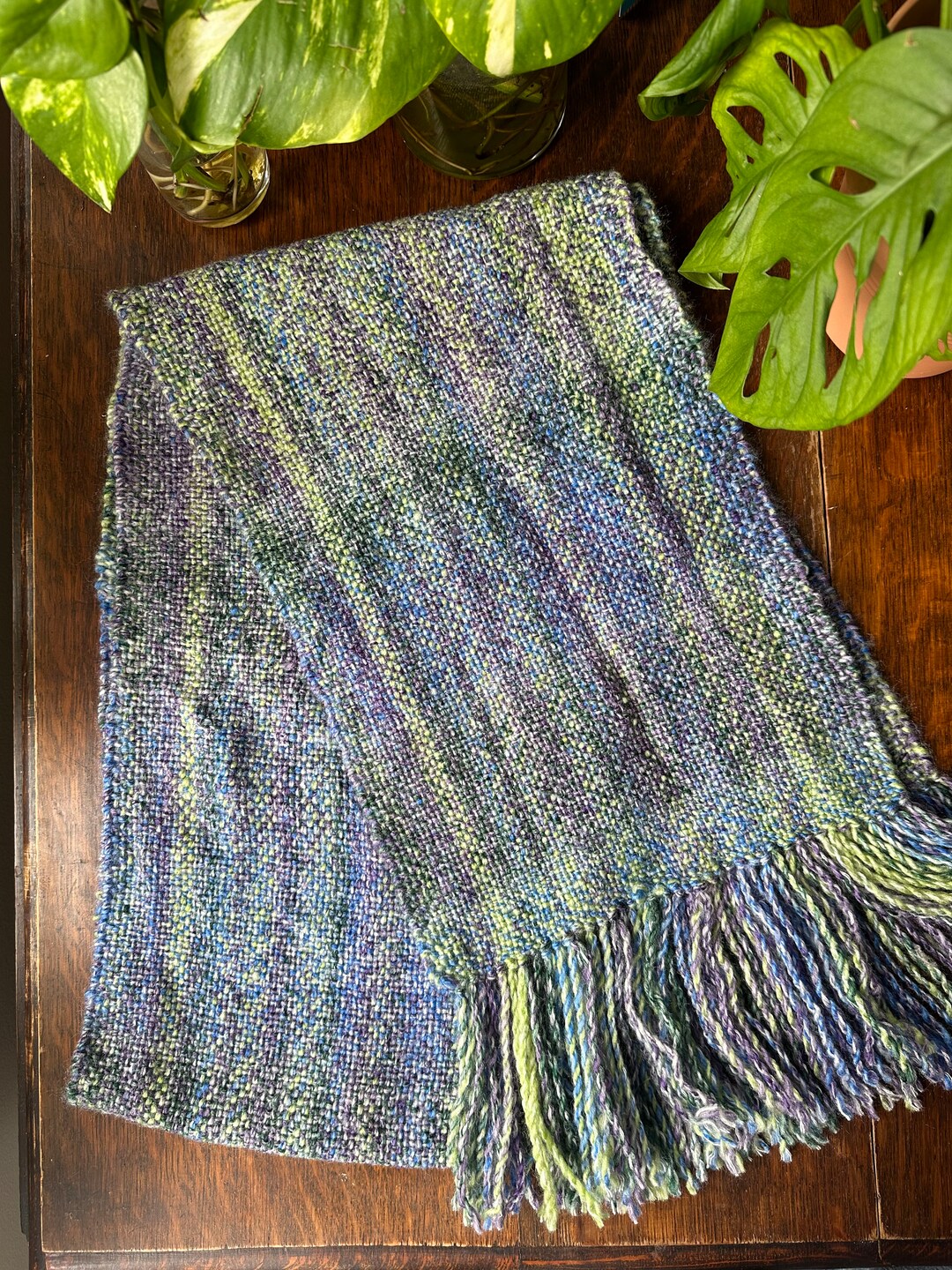 Handwoven Peacock Blue, Green and Purple Scarf | Handmade, Loom Weaving ...