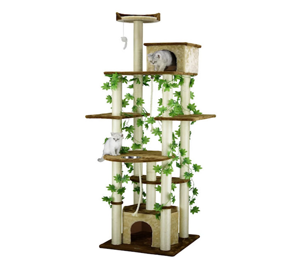 Beige and Brown 85 Forest Cat Tree With Feeding Dish - Etsy