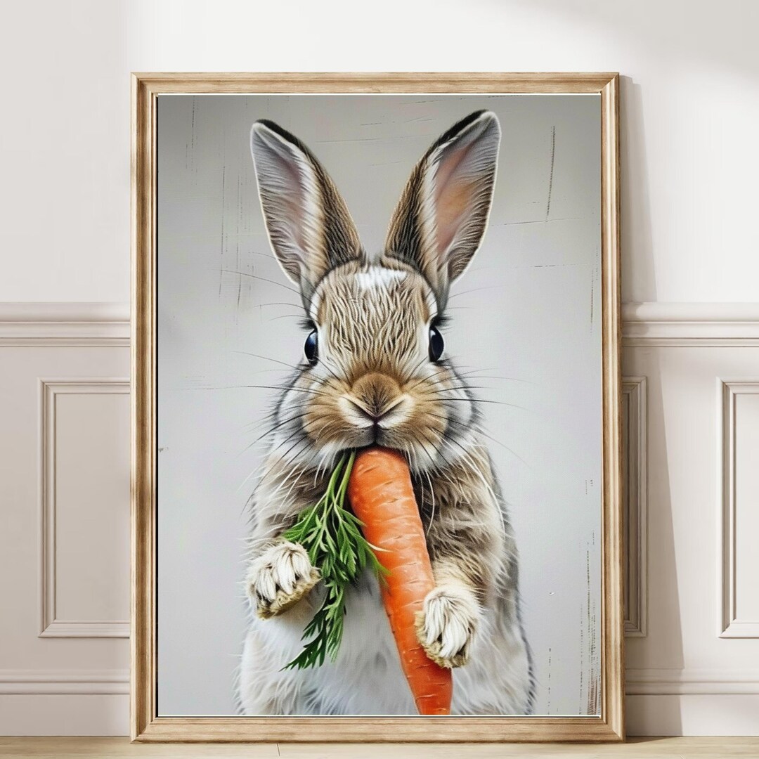 Easter Rabbit With Carrot Print, Aesthetic Easter Room Decor, Spring ...