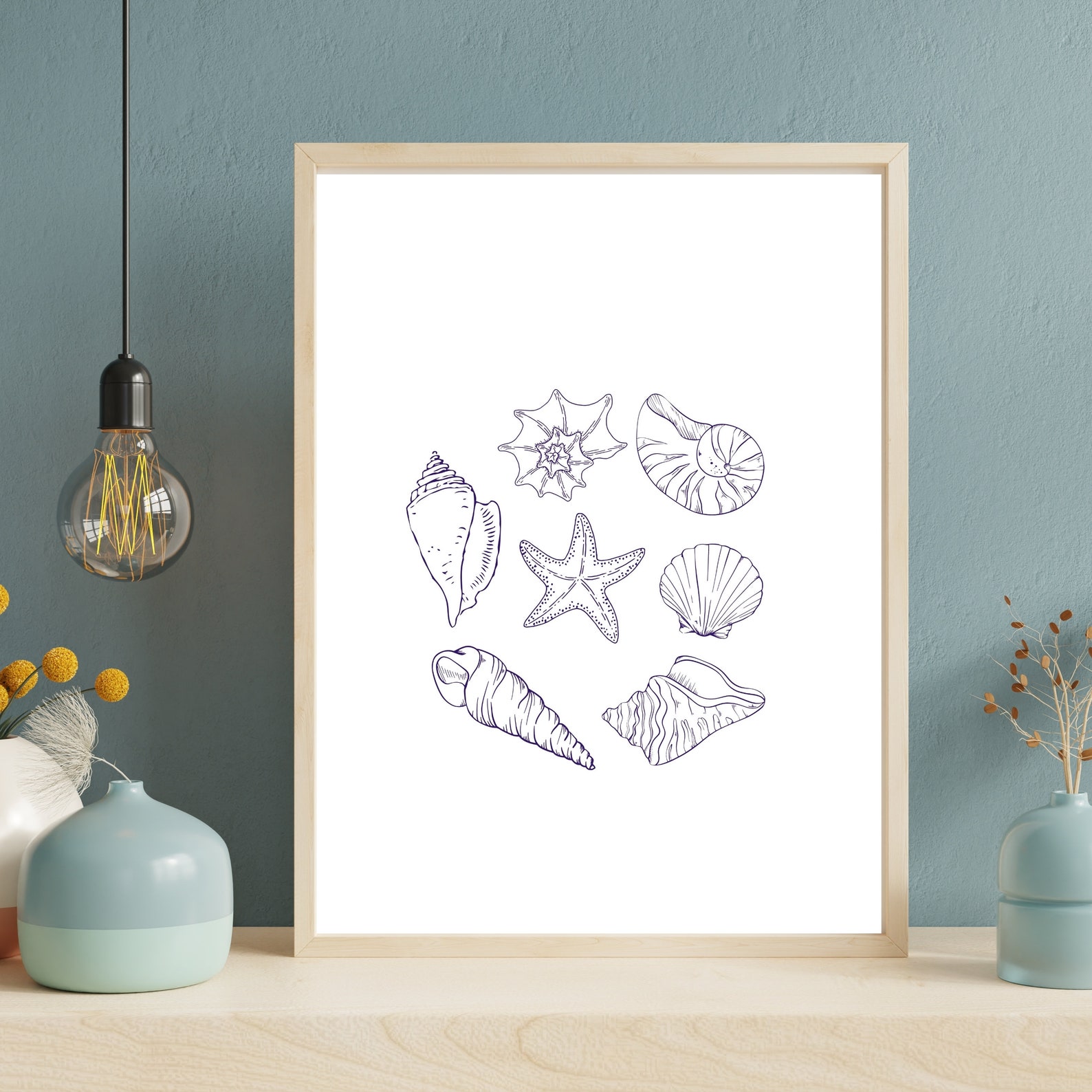 Blue Seashells Art Printable Coastal Wall Art Aesthetic Beach House ...