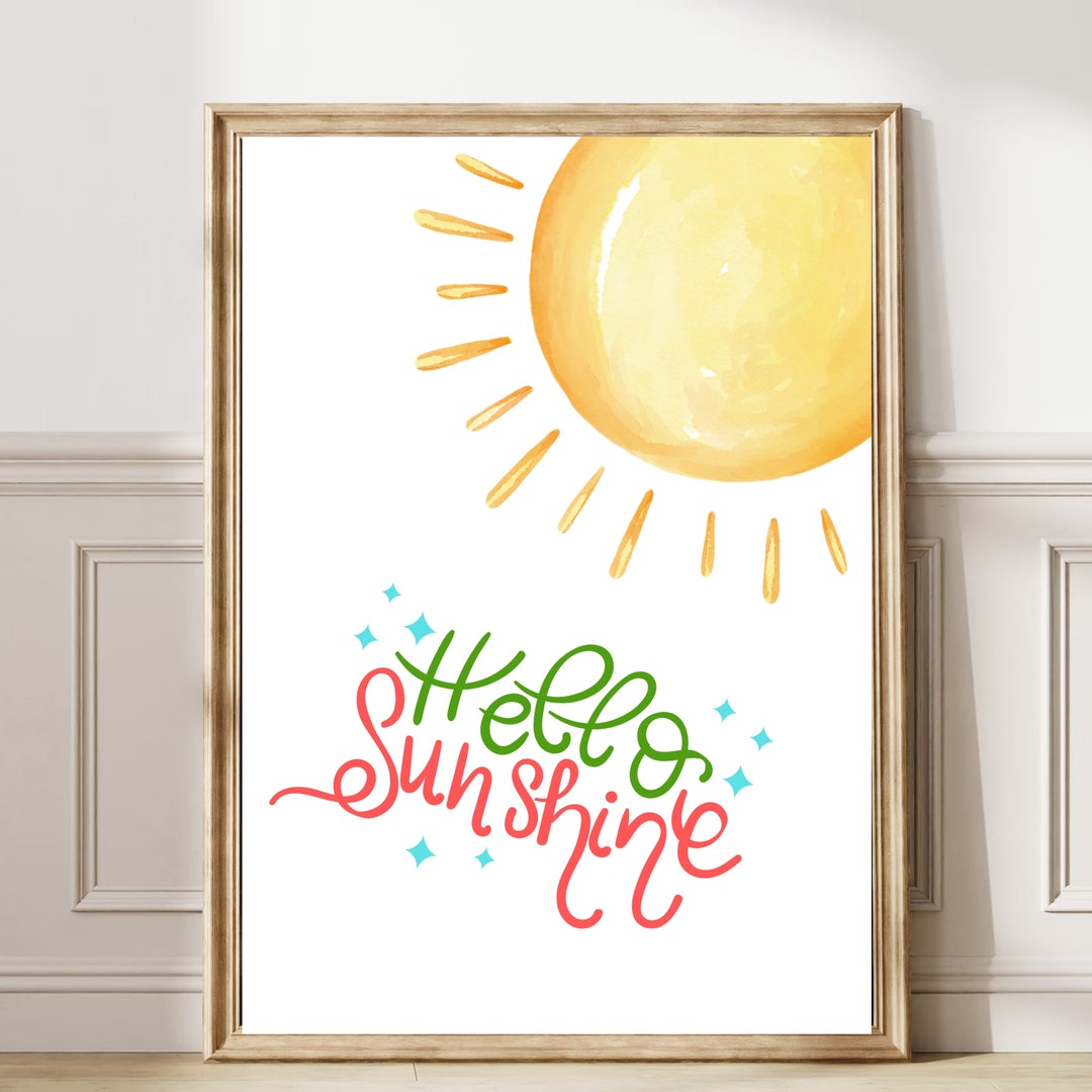 Hello Sunshine Print Watercolor Sun Poster Nursery Room Art Sun ...
