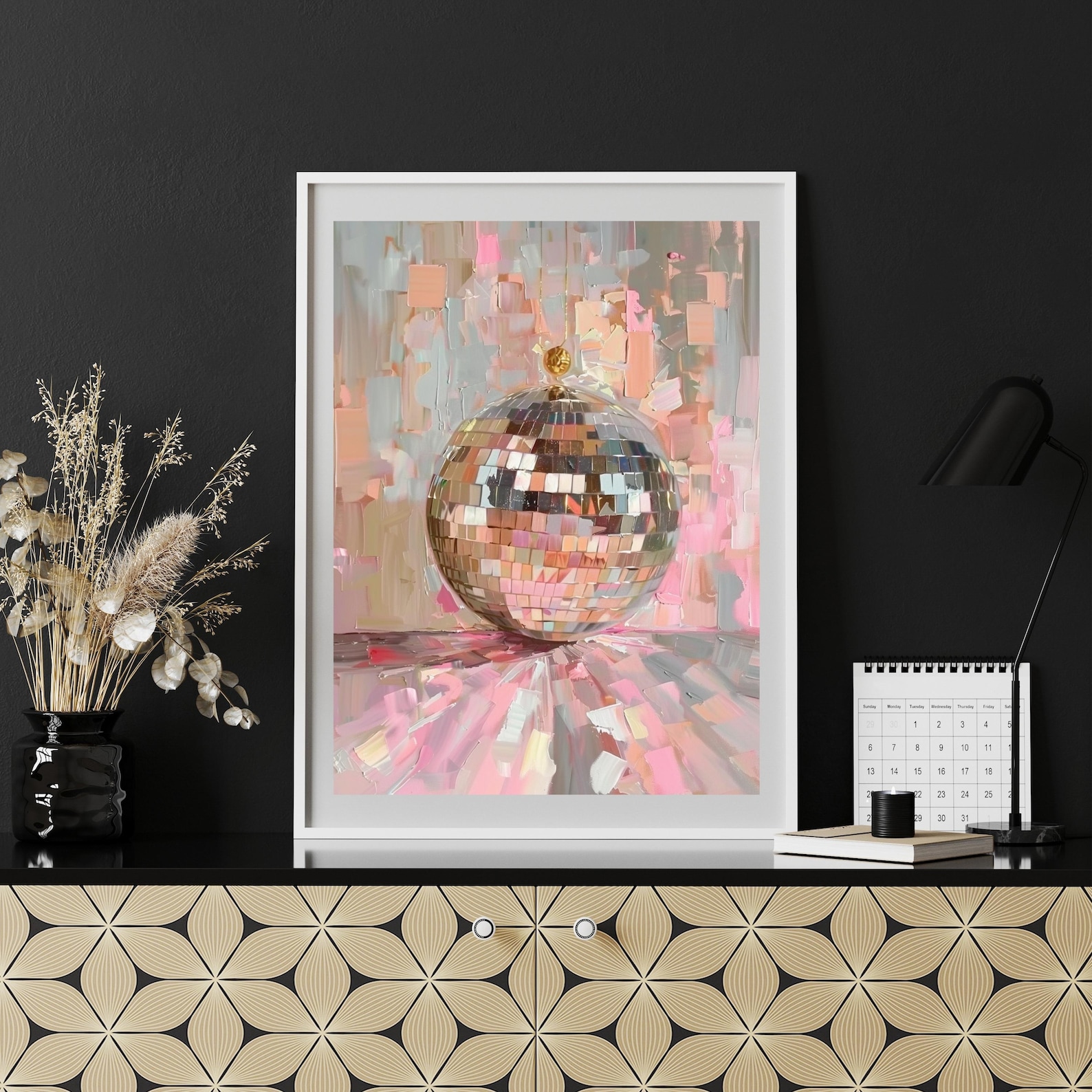 Mirrorball Poster, Hot Pink Wall Art, Disco Print, Soft Pink Mirror ...