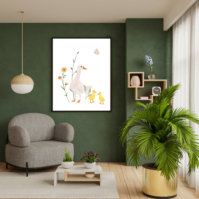 Mother Duck Print Vintage Animal Printable Preppy Wall Art Cottage ...