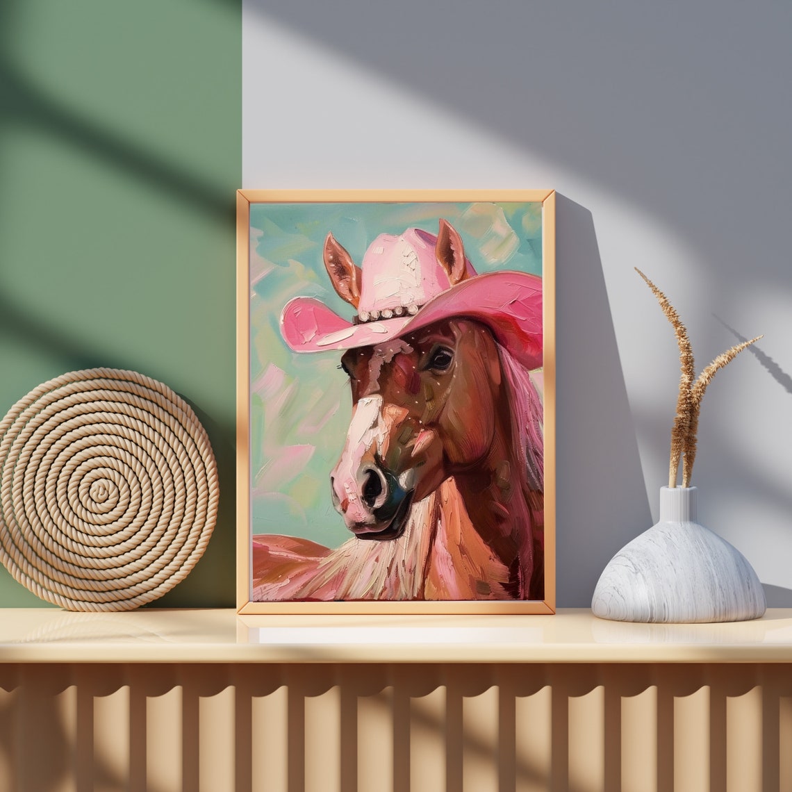 Brown Horse With Cowboy Hat Poster Western Print Girly Pink Room Wall ...