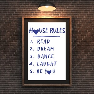 House Rules Art Print Trendy Poster Retro Quote Print Dorm Decor ...