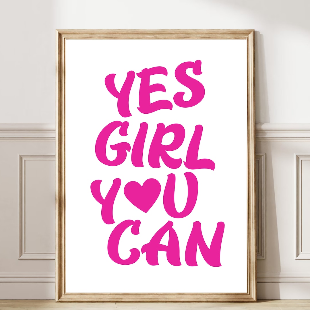 Yes Girl You Can Print Motivational Quotes Minimalist Poster Pink Wall ...