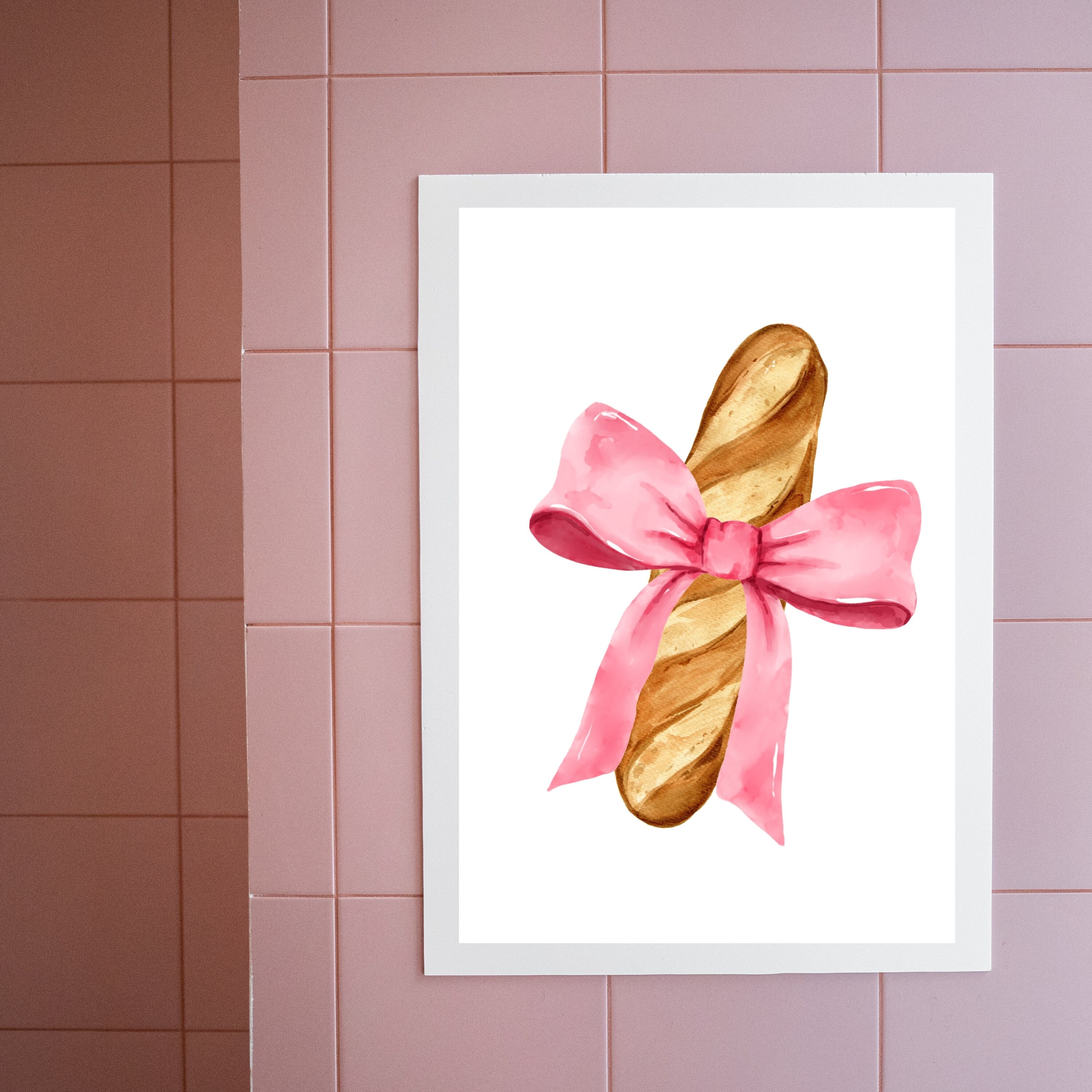 Coquette Pink Bow Baguette Art Romantic Wall Art Trendy French Kitchen ...