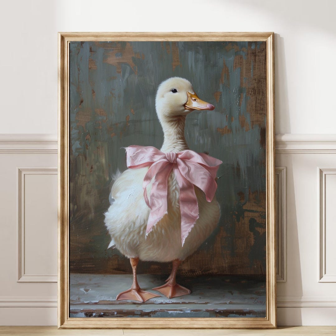 Cute Duck With Pink Bow Printable, Vintage Duck Nursery Wall Art ...